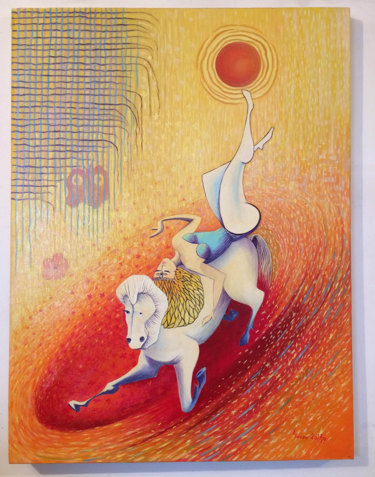 Dragon and People, acrylic painting by Hovhannes Aghekyan | Armenian Art